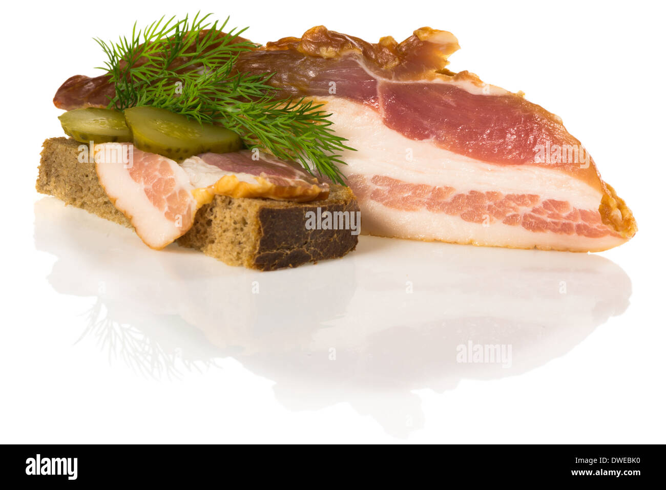 bacon - smoked and salted pork belly isolated on white background Stock ...
