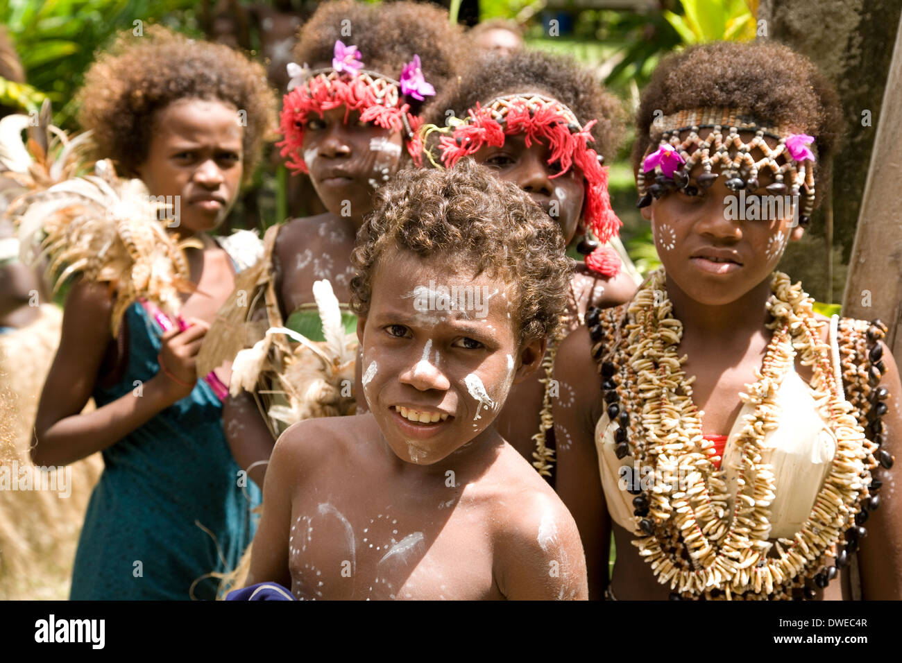 Children in traditional dress, Nggela Island, Solomon Islands, South ...