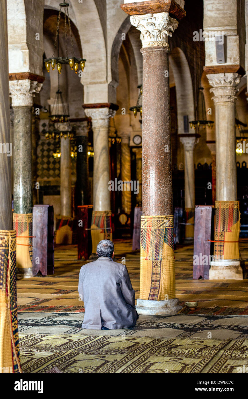 North Africa, Tunisia, Kairouan. Holly city. The Great Mosque Sidi Okba ...