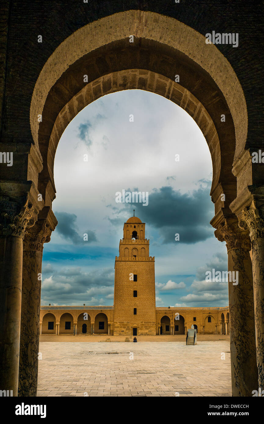 North Africa, Tunisia, Kairouan. Holly city. The Great Mosque Sidi Okba ...