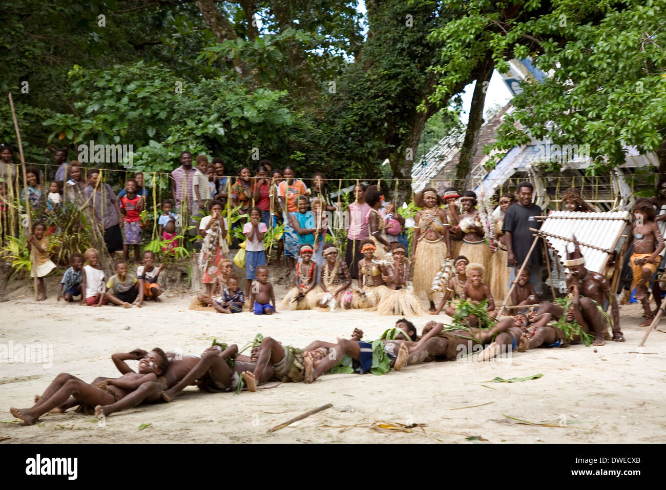 Warrior-dancers provide a performance on Nggela Island, Solomon Islands ...