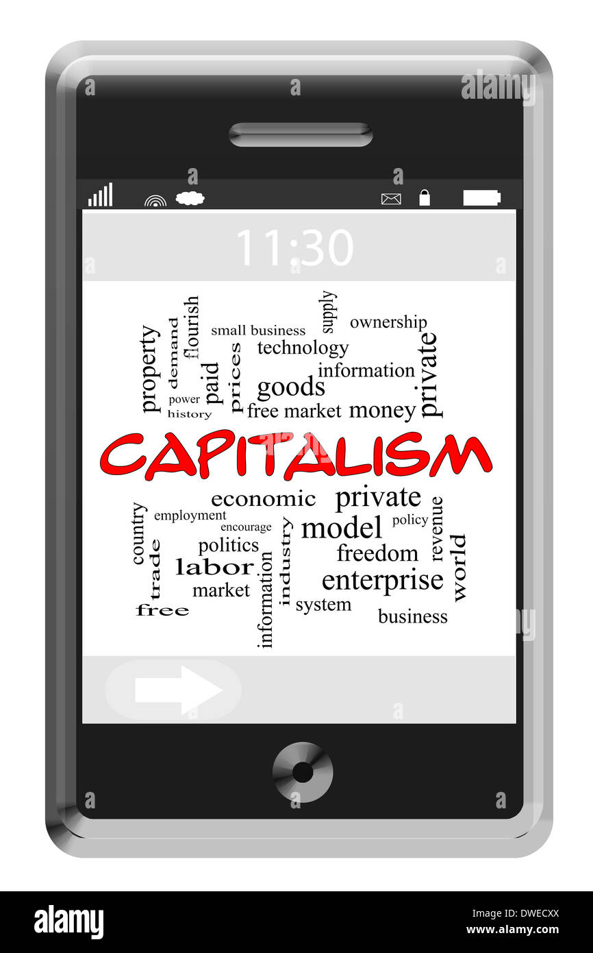 Capitalism Word Cloud Concept of Touchscreen Phone with great terms ...