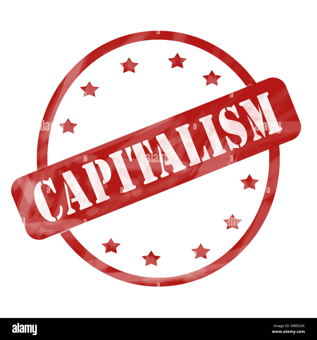 A red ink weathered roughed up circle and stars stamp design with the ...