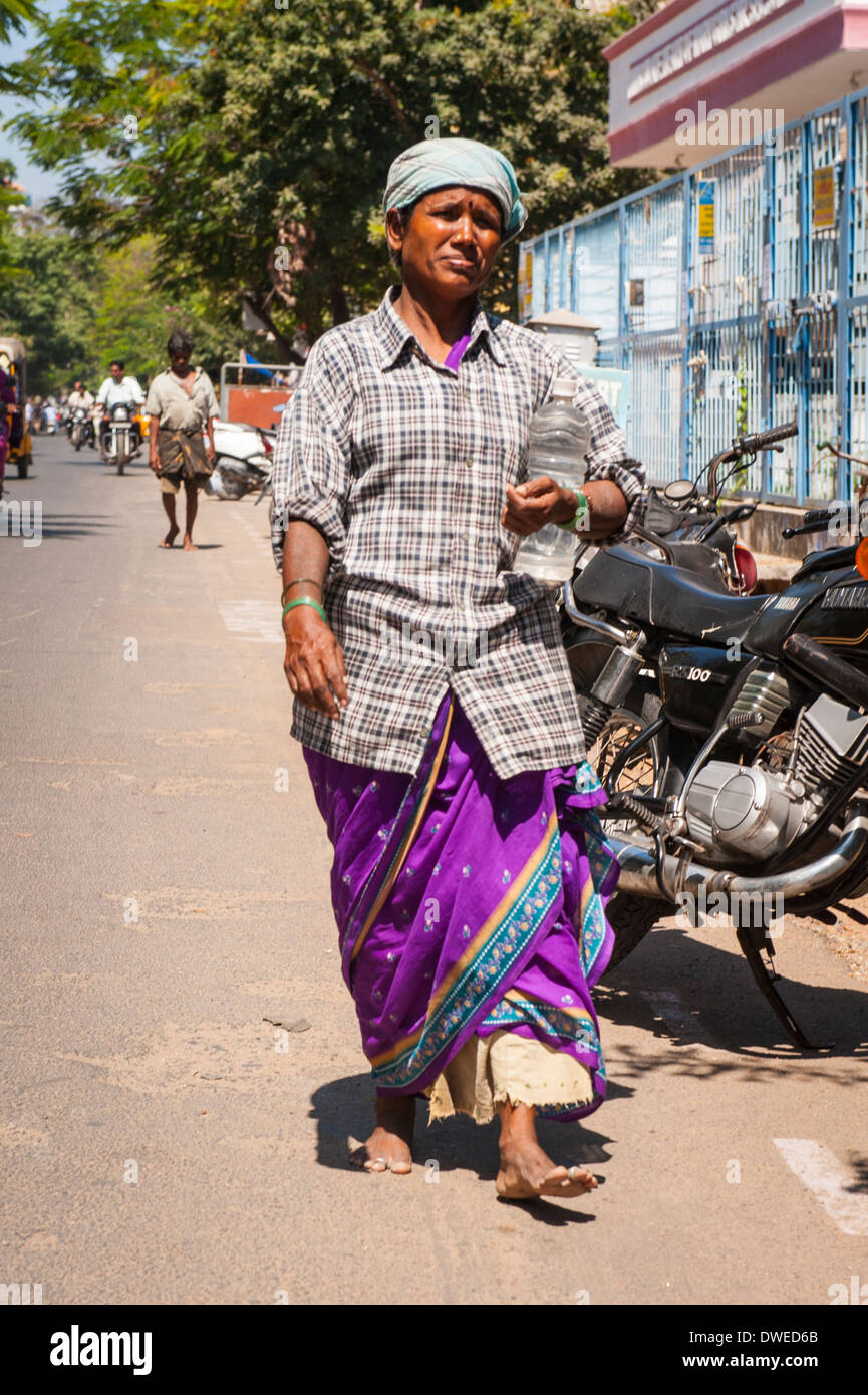 India Tamil Nadu Pondicherry Puducherry street scene road women lady ...