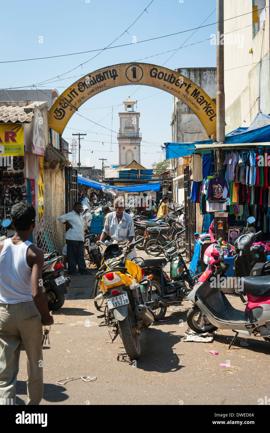 India Tamil Nadu Pondicherry Puducherry Goubert Market entrance shops ...