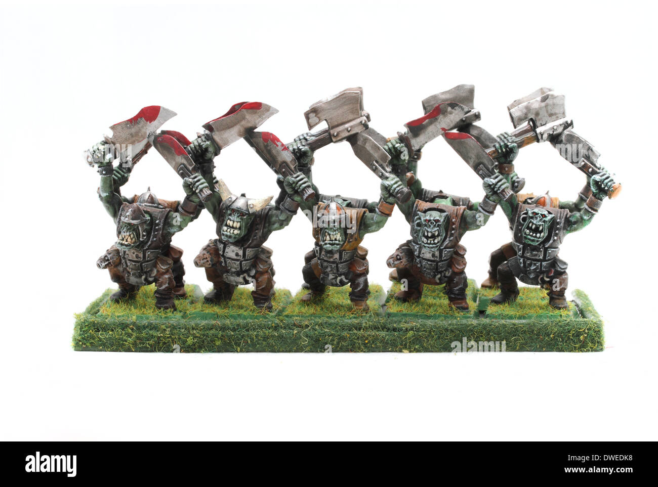 Warhammer Orcs and Goblins. ten orc boyz with two hand weapons Stock ...