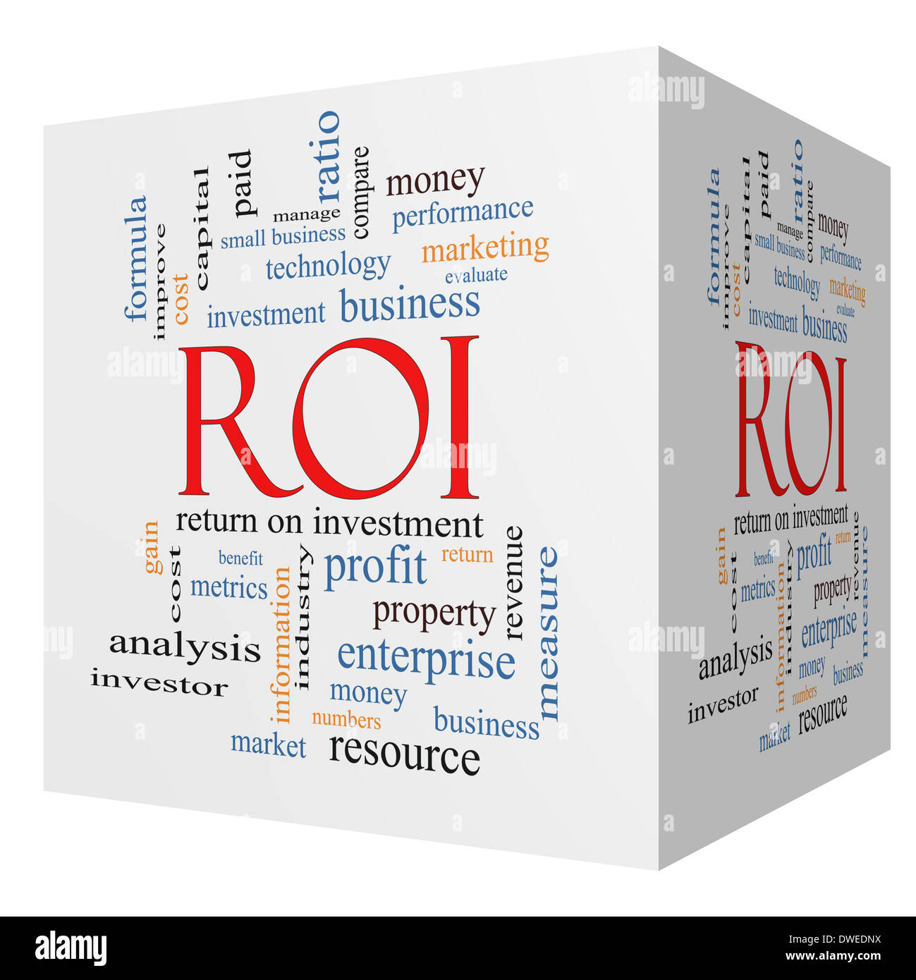ROI 3D cube Word Cloud Concept with great terms such as return ...