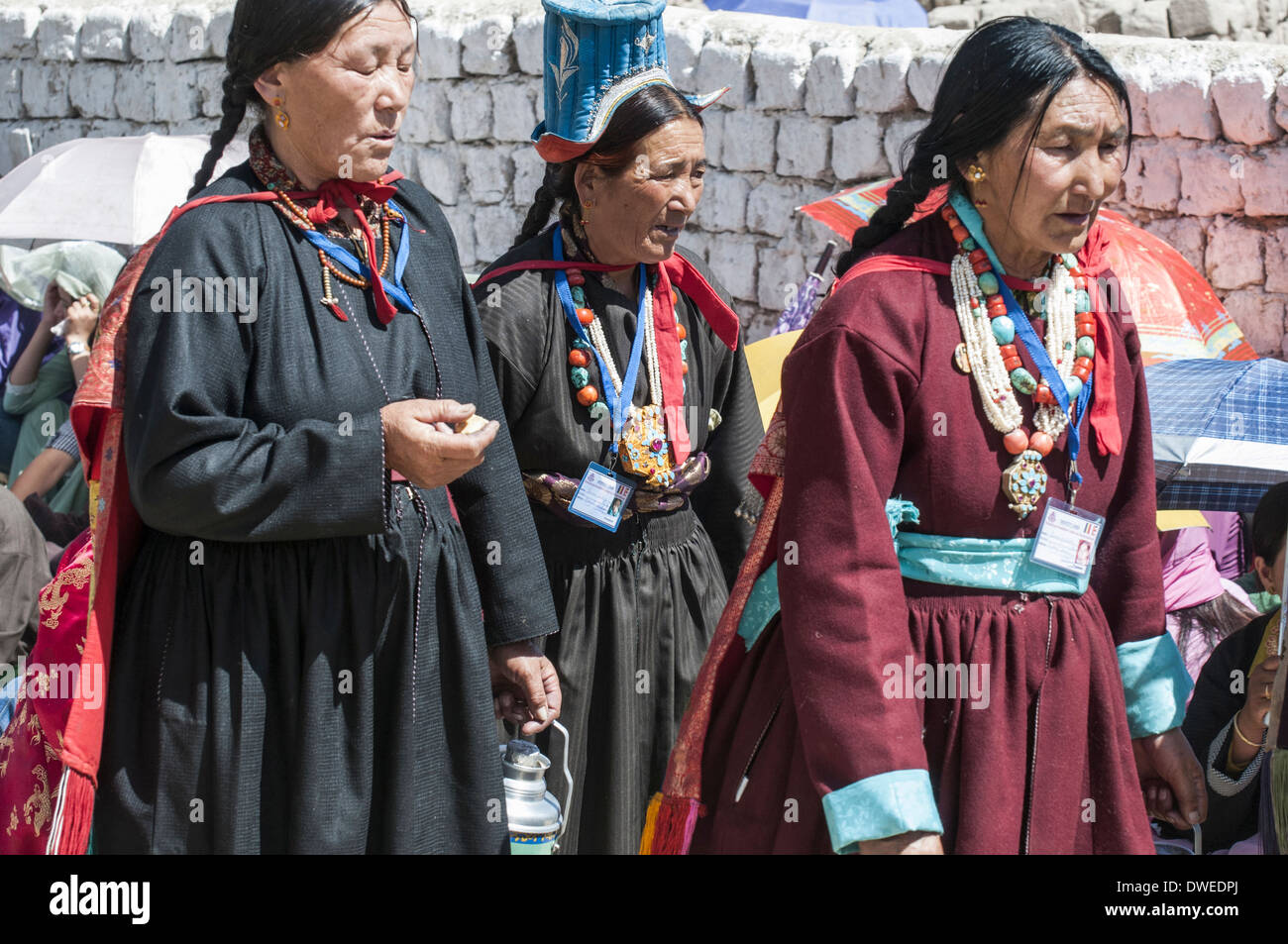 Ladakhi women wait to welcome the Dalai Lama to Leh, the capital of ...