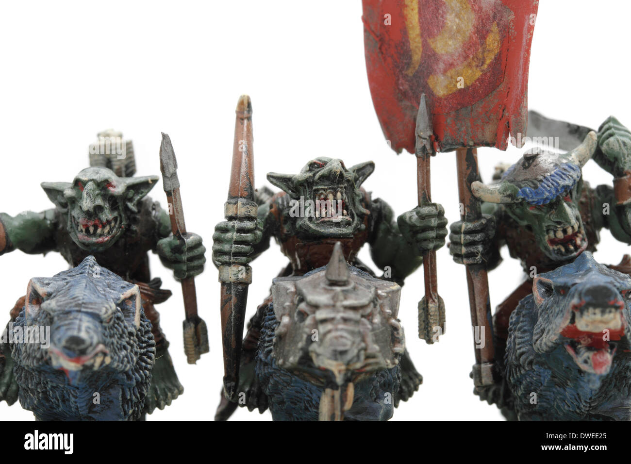 Goblin Wolf riders armed with bows including a boss, banner bearer and ...