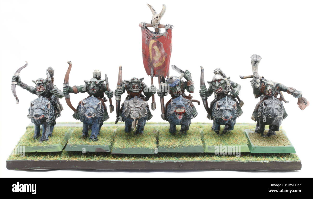 Goblin Wolf riders armed with bows including a boss, banner bearer and ...