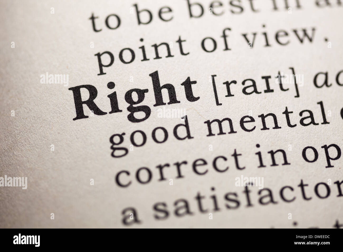 Fake Dictionary, Dictionary definition of the word right Stock Photo ...