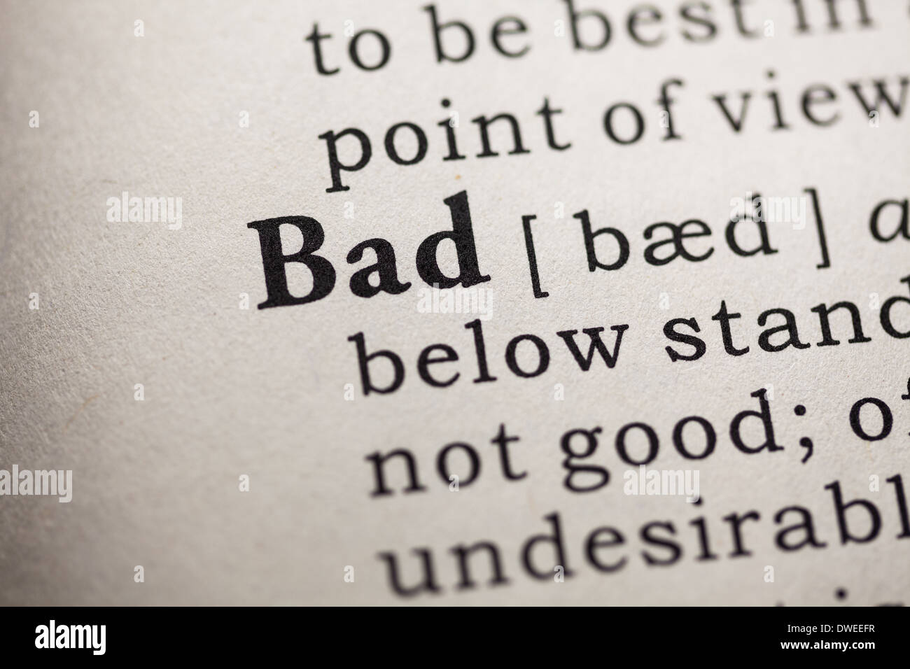 Fake Dictionary Dictionary Definition Of The Word Bad Stock Photo Alamy