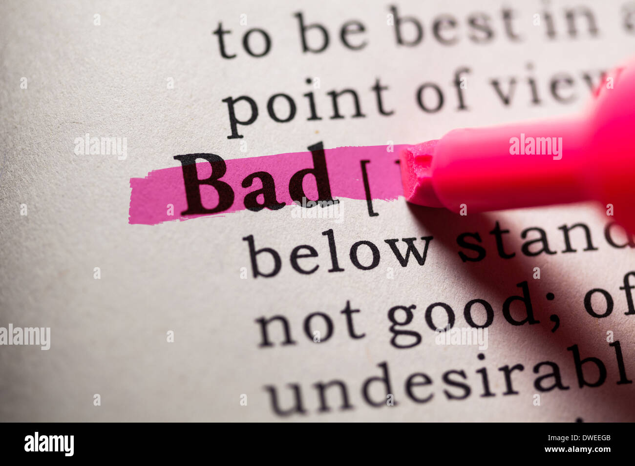 Fake Dictionary, Dictionary definition of the word bad Stock Photo - Alamy