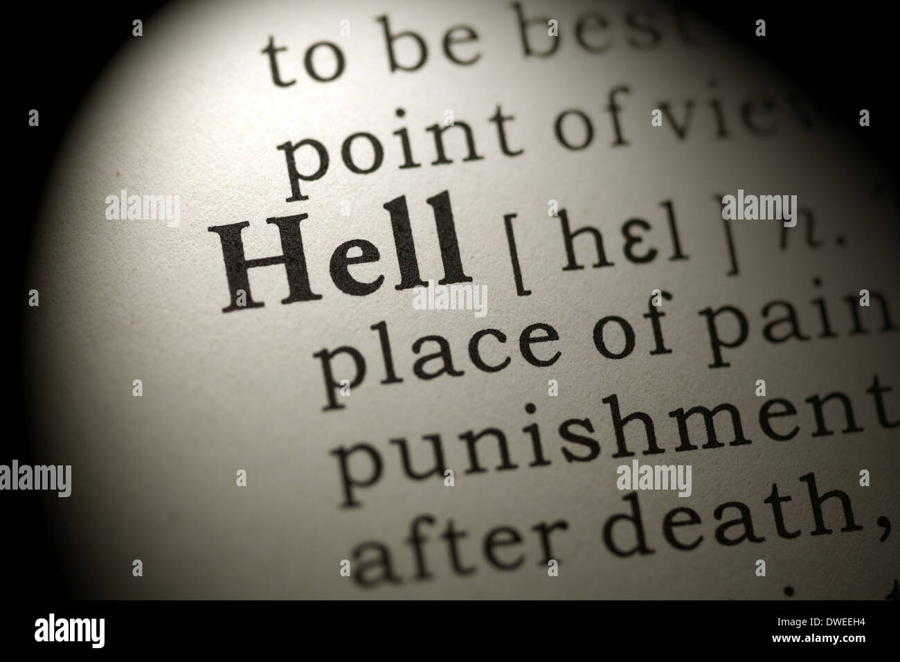 Fake Dictionary, Dictionary definition of the word hell Stock Photo - Alamy