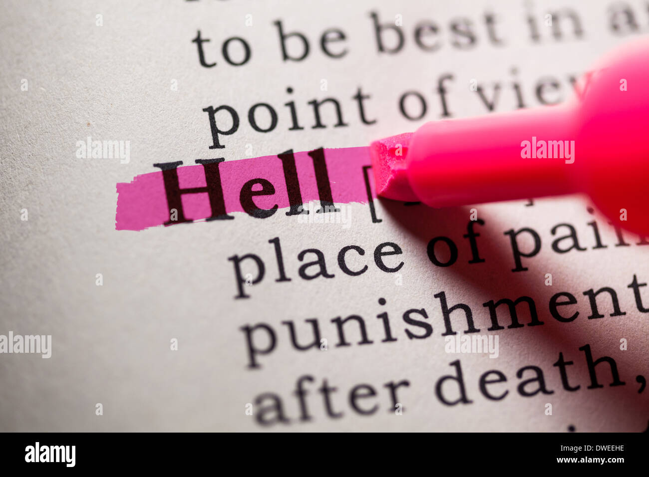 Fake Dictionary, Dictionary definition of the word hell Stock Photo - Alamy