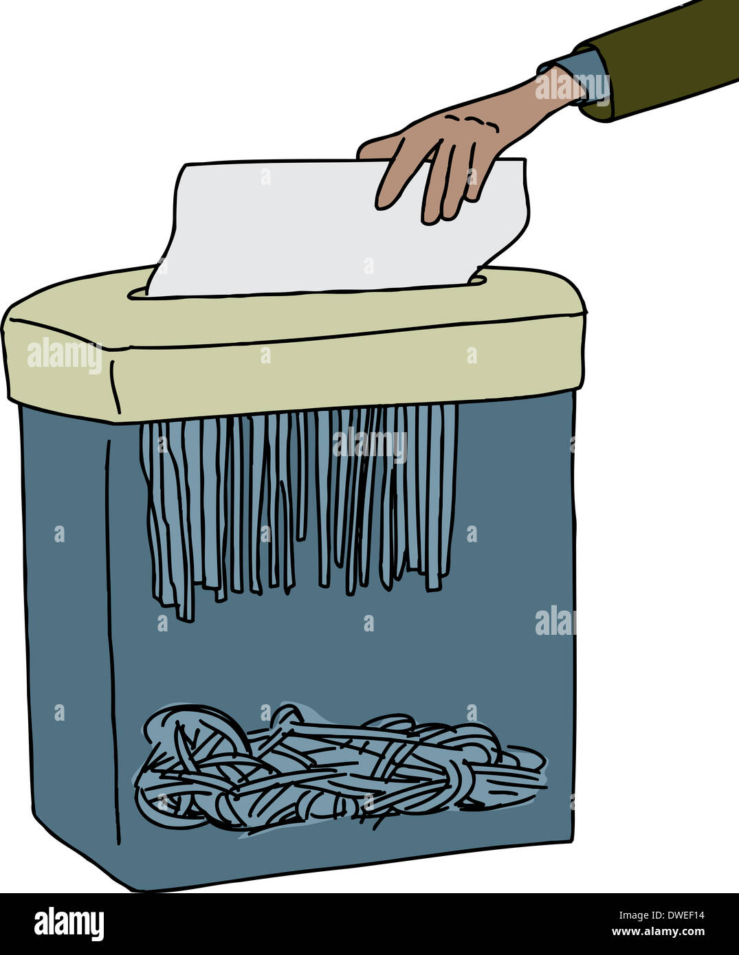 Hand of office worker shredding paper with machine Stock Photo - Alamy