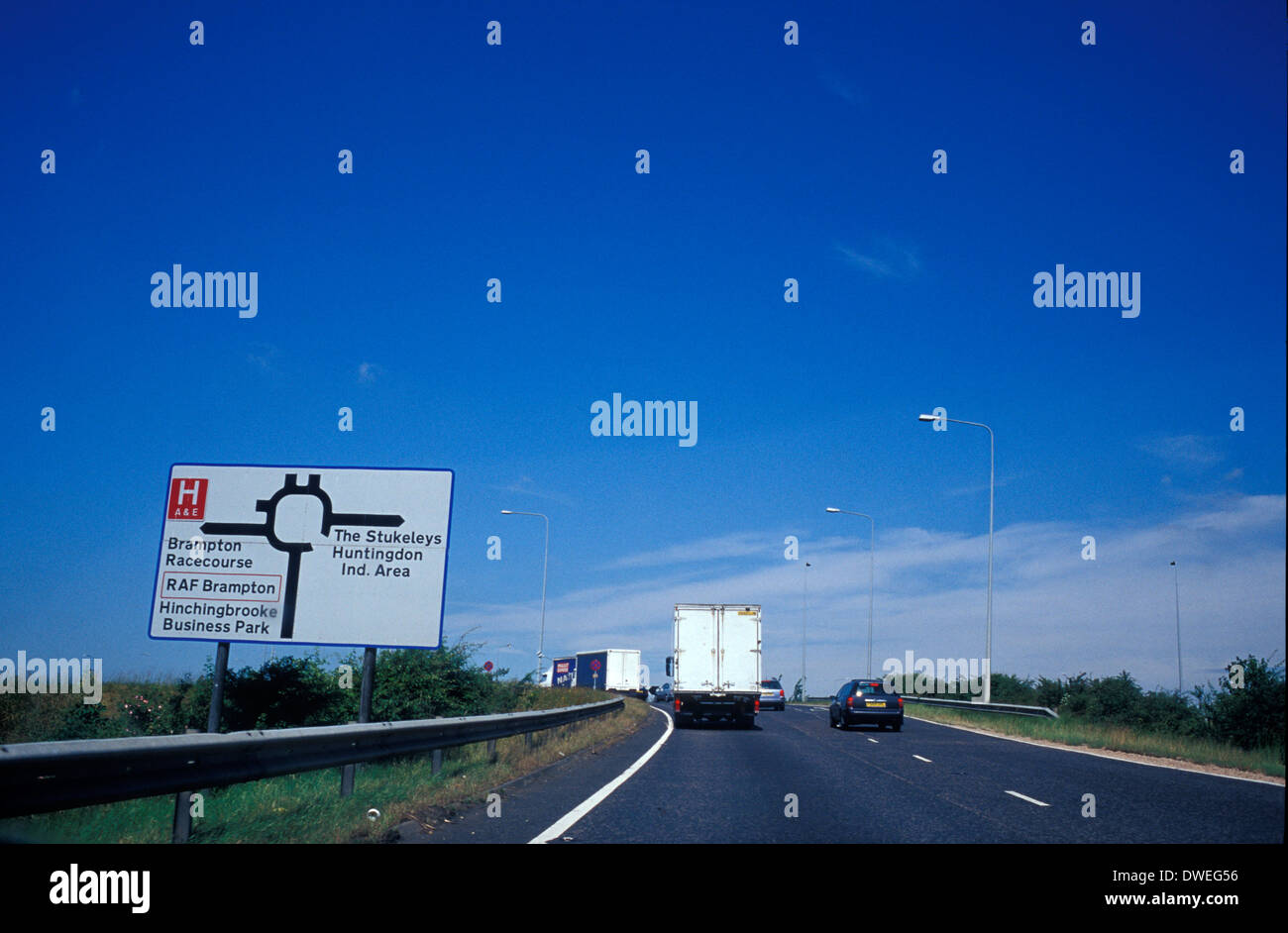 A Roadside along the A14 in Cambridgeshire taken from inside a moving ...