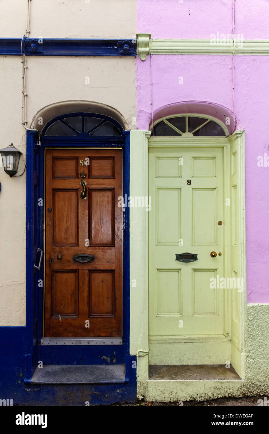 Colourful house doors in the village of Appledore, England, Devon Stock ...