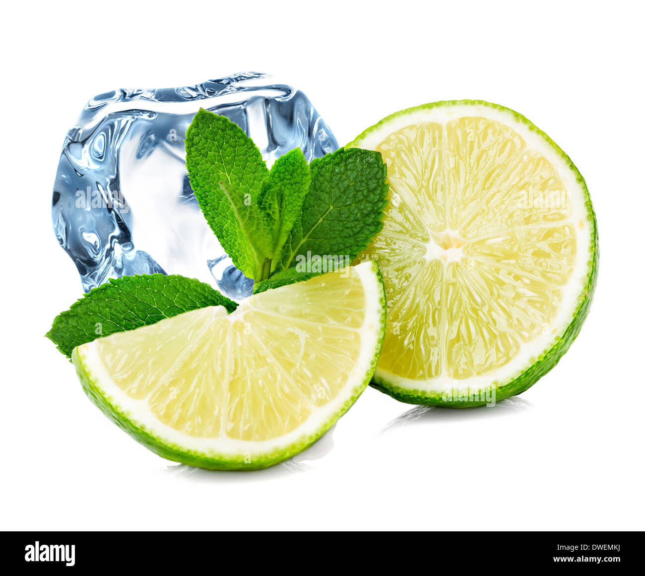 Lime, mint and ice cube isolated Stock Photo - Alamy