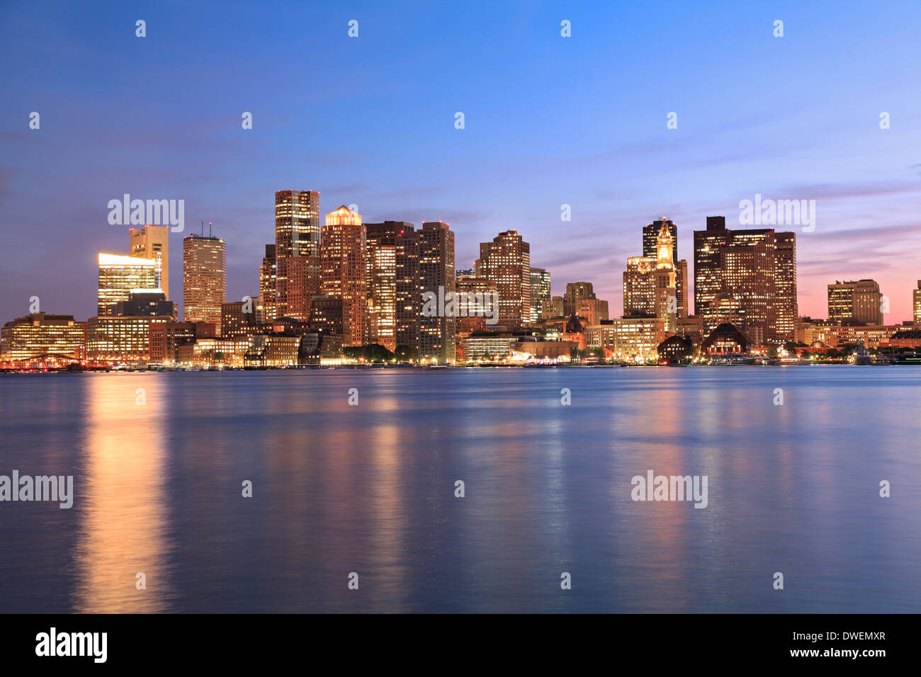 Boston skyline at dusk, Atlantic Ocean Stock Photo - Alamy