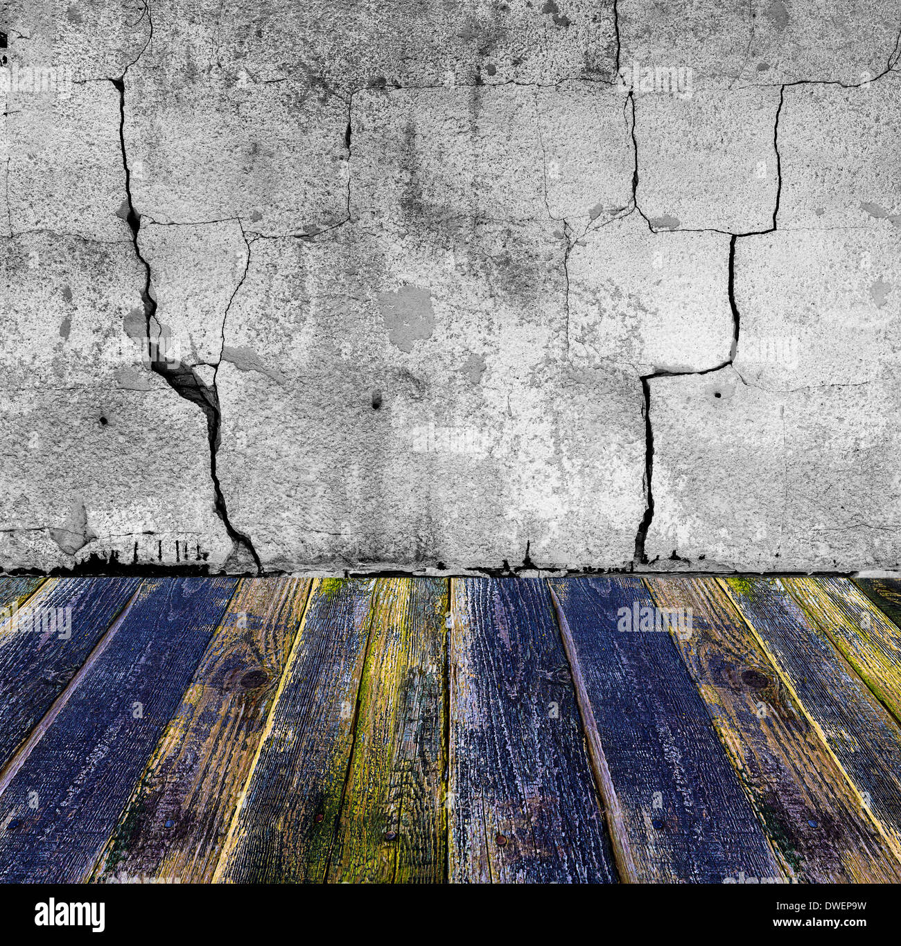 Grunge stone wall and painted wooden floor Stock Photo - Alamy