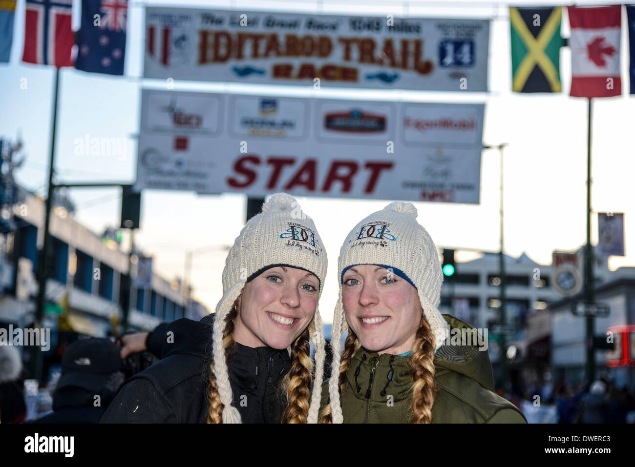 Anchorage, Alaska, USA. 1st Mar, 2014. Iditarod twin mushers KRISTY ...