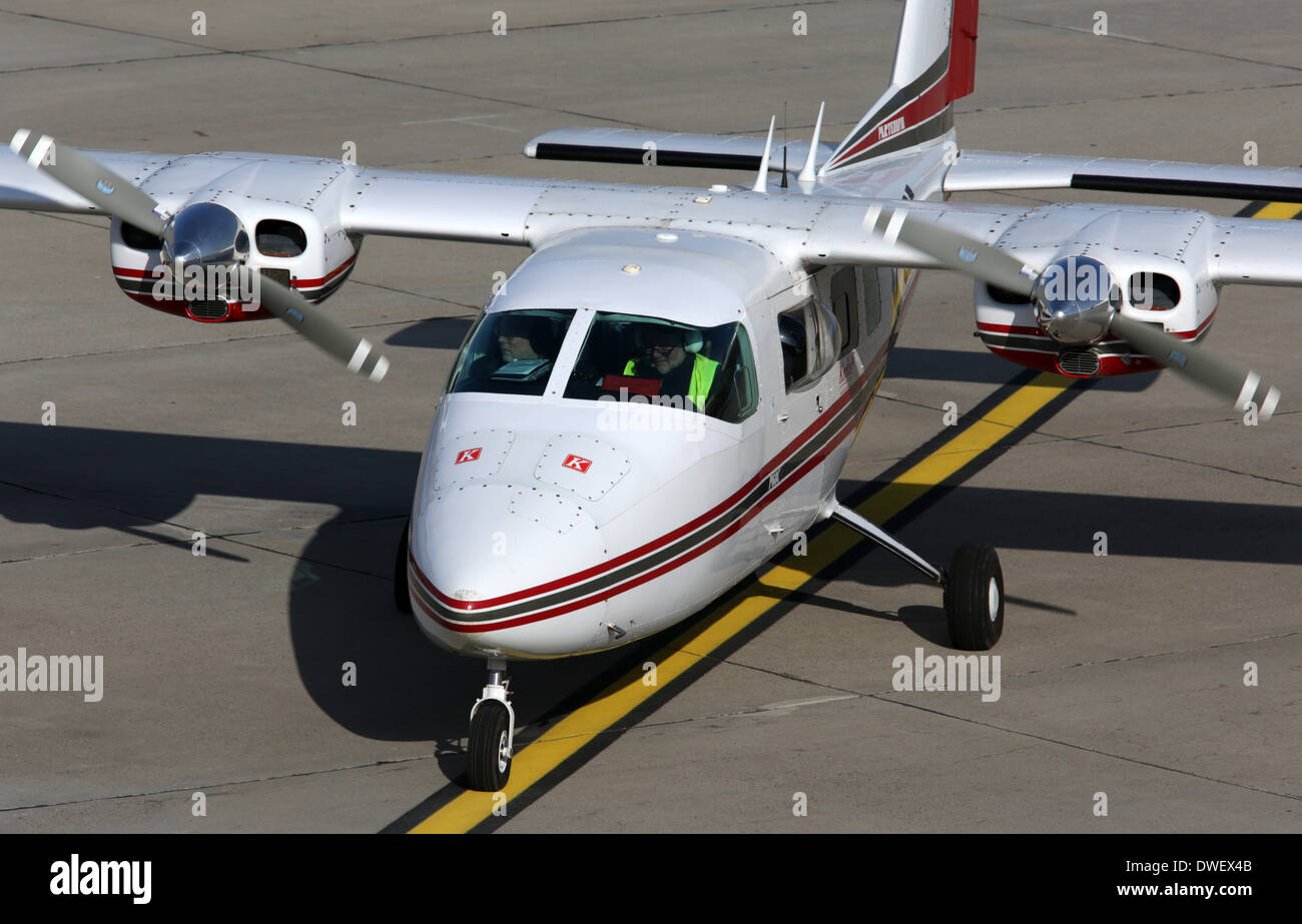 The twin-engine Partenavia P68c aircraft with a stabilized high ...