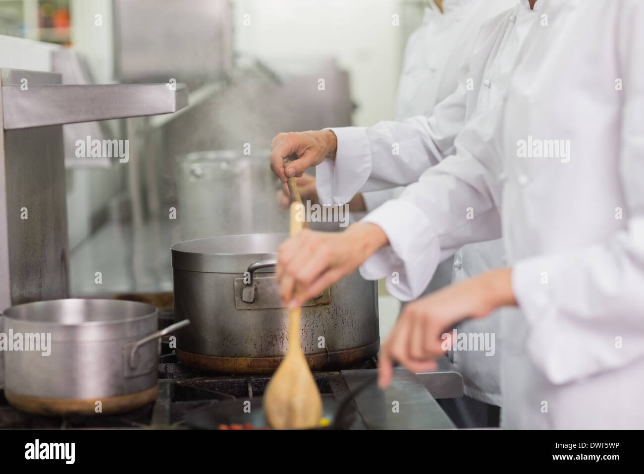 Team of chefs cooking at the stove Stock Photo - Alamy
