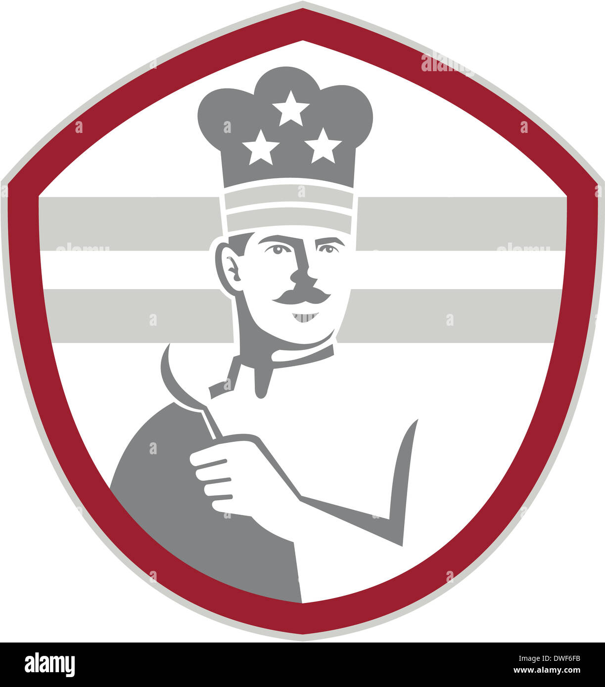 Illustration of a chef, cook or baker holding spatula over shoulder ...