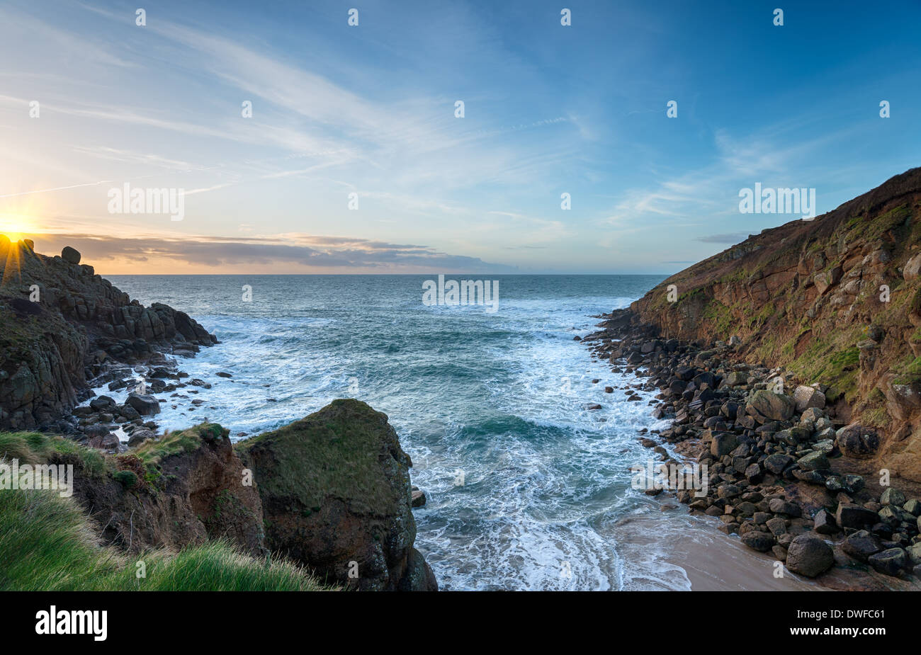 Cliffs and sea at Porthgwarra Cove in Cornwall Stock Photo - Alamy