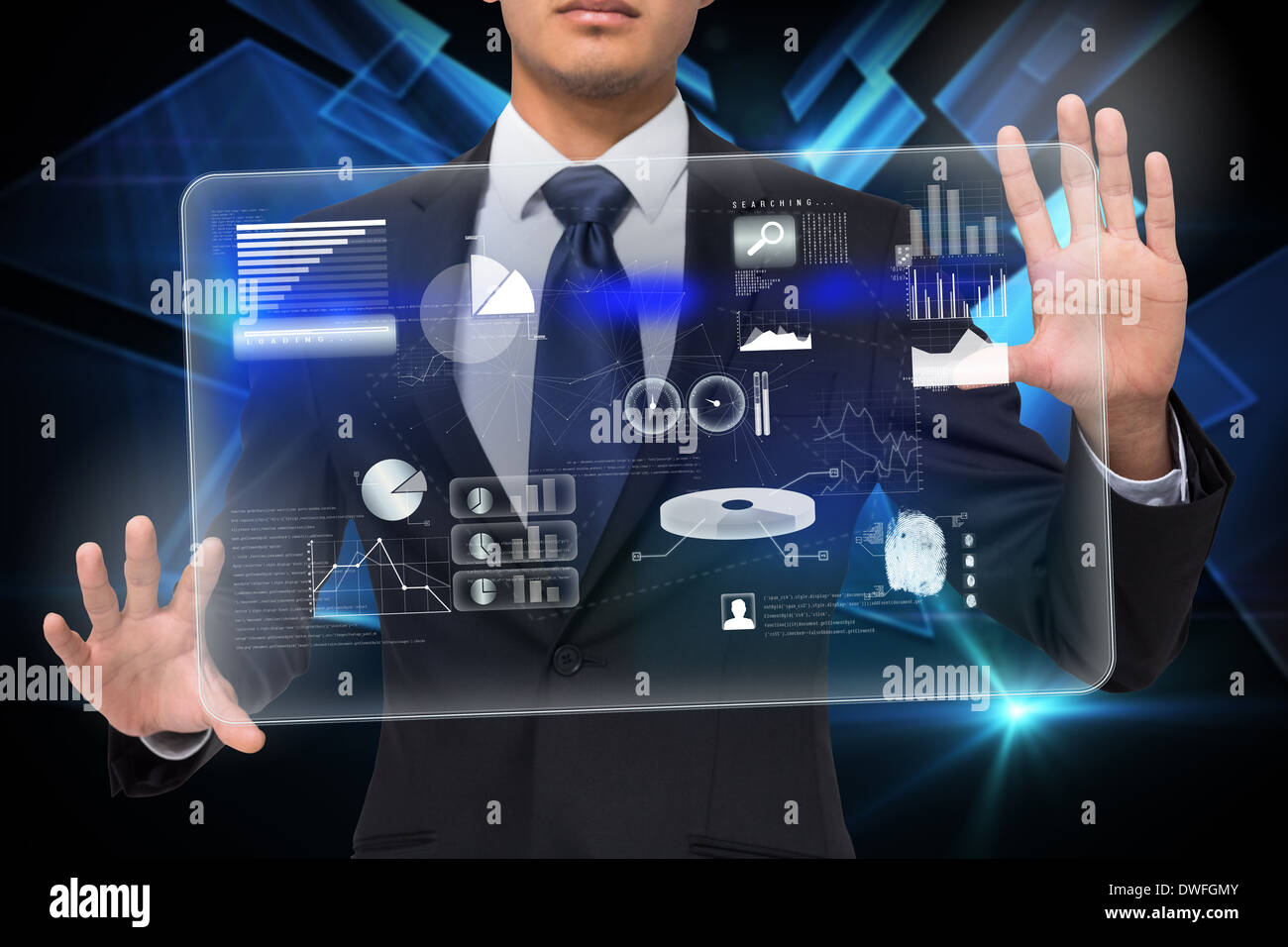 Businessman touching interface with graphics Stock Photo - Alamy