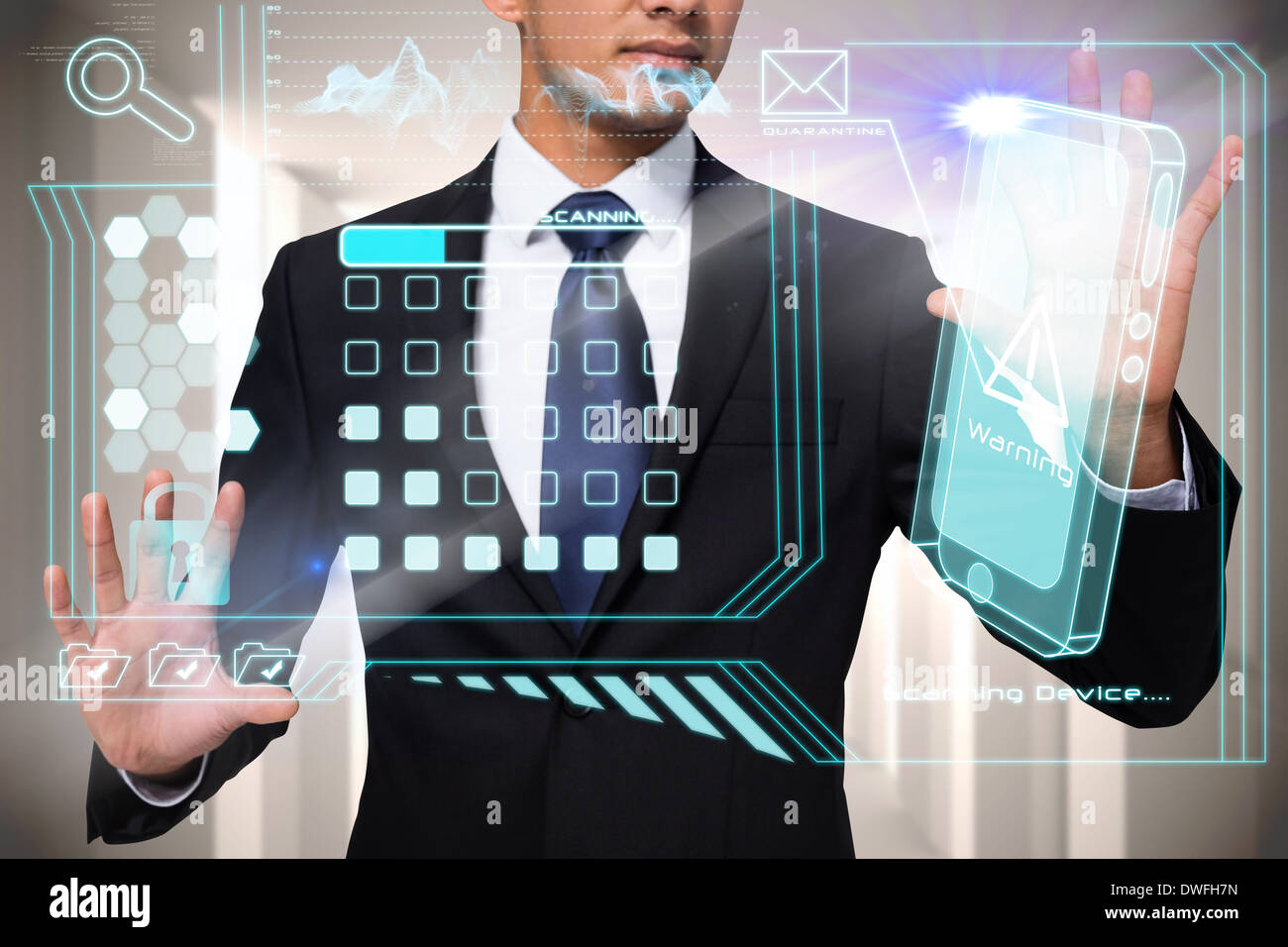 Businessman touching security interface Stock Photo - Alamy