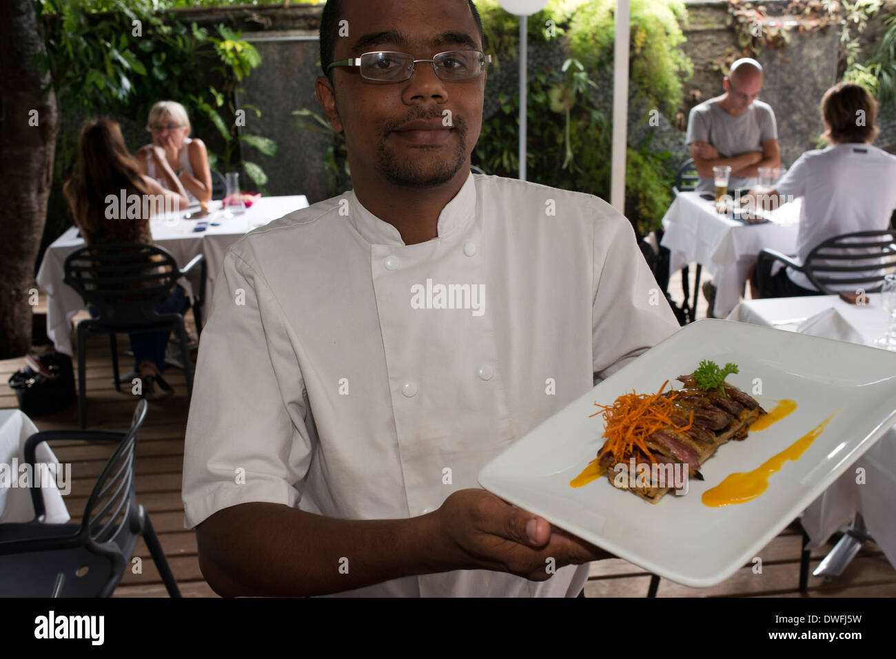 Atelin Ives, chef of Restaurant Villa Angelique in Saint Denis. Villa ...