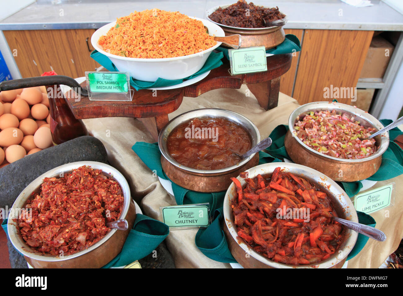 Sri Lanka; Colombo, Raja Bojun restaurant, buffet, local food Stock ...
