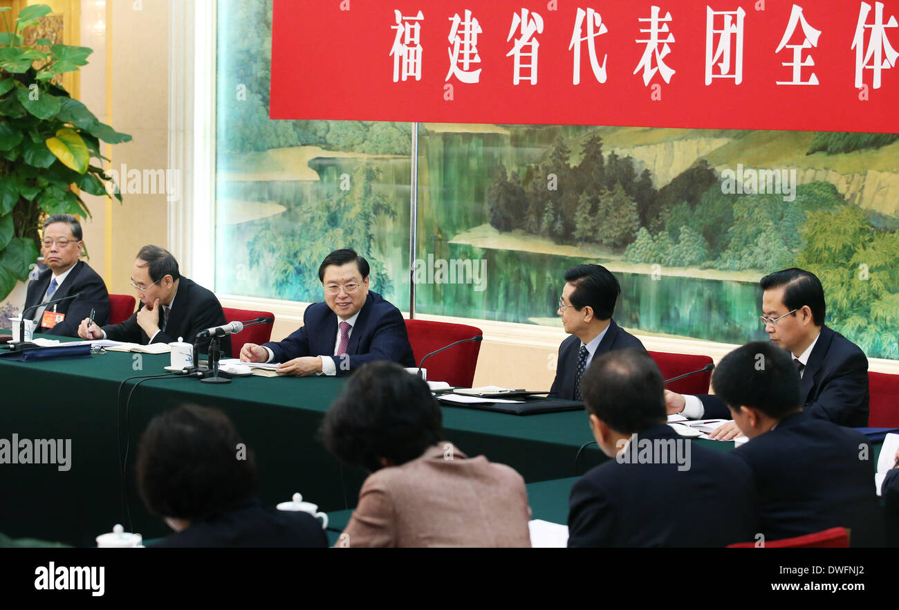 Beijing, China. 7th Mar, 2014. Zhang Dejiang (3rd L, rear), chairman of ...