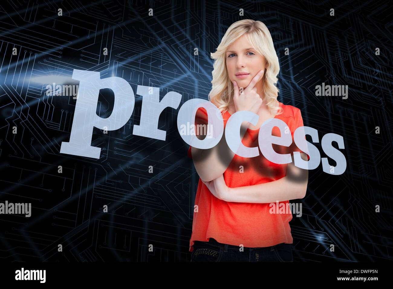 Process against futuristic black and blue background Stock Photo - Alamy