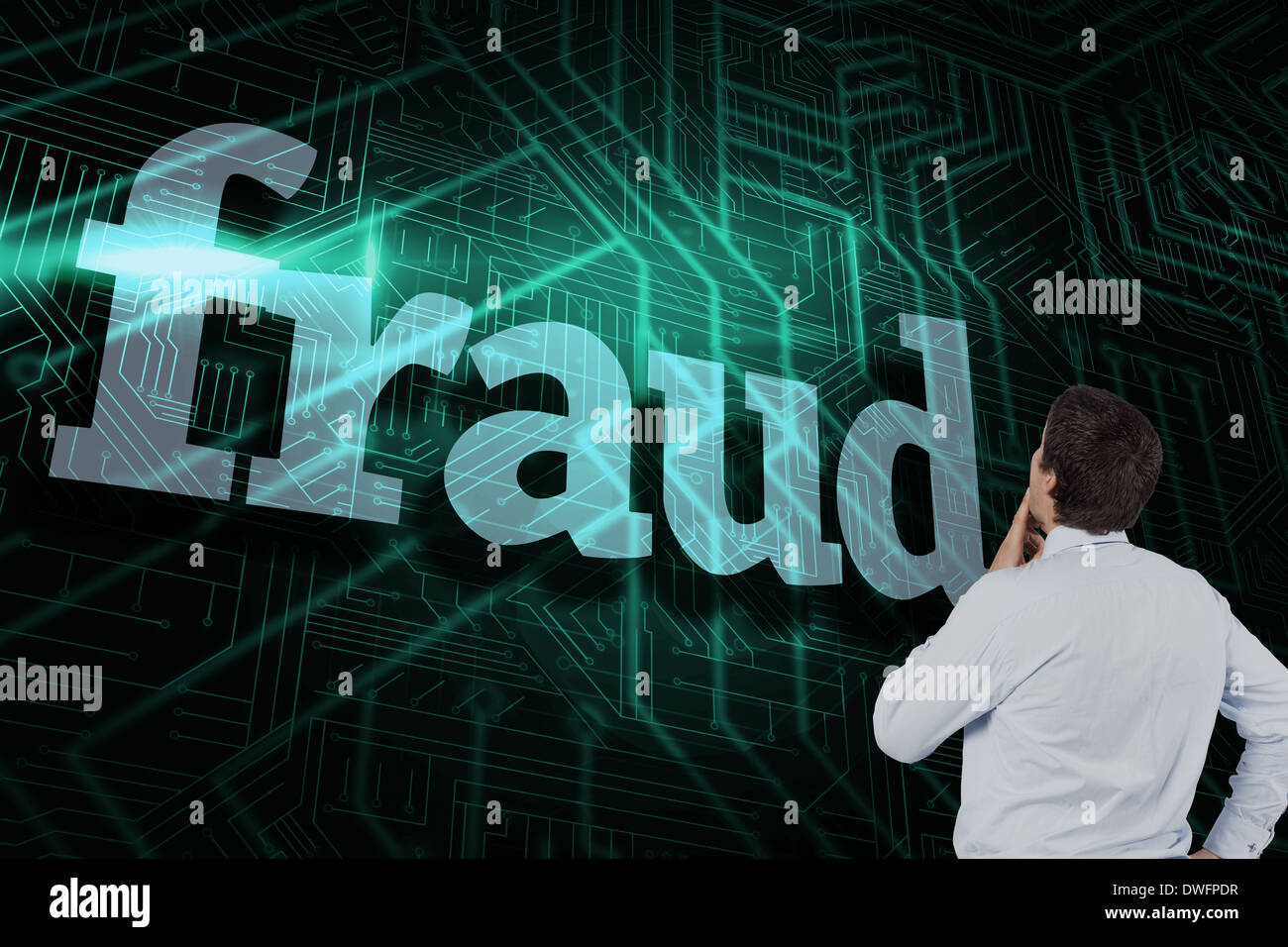 Fraud against green and black circuit board Stock Photo - Alamy