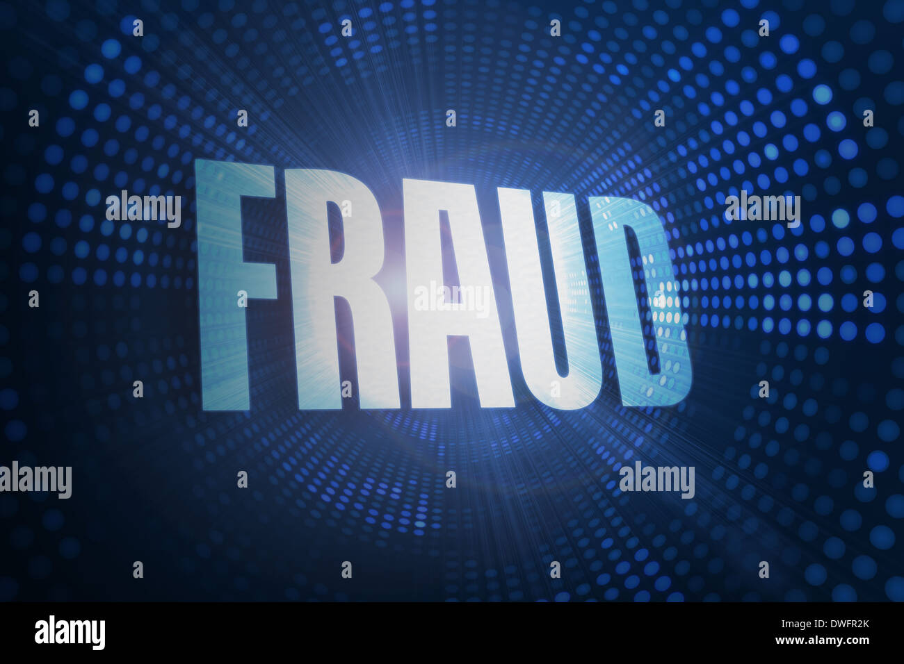 Fraud against futuristic dotted blue and black background Stock Photo ...