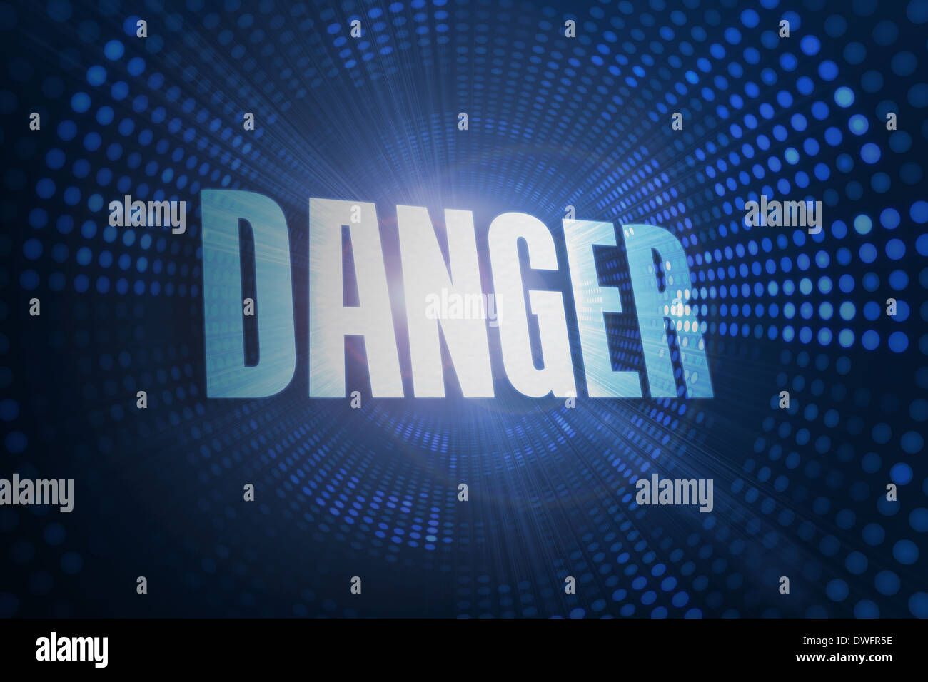 Danger against futuristic dotted blue and black background Stock Photo ...