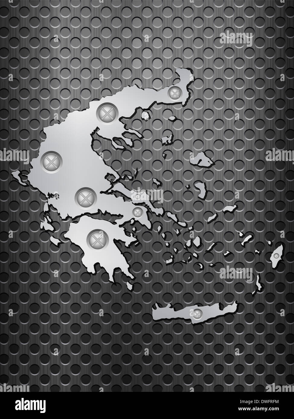 Greece metal map on a black metal grid Stock Photo - Alamy