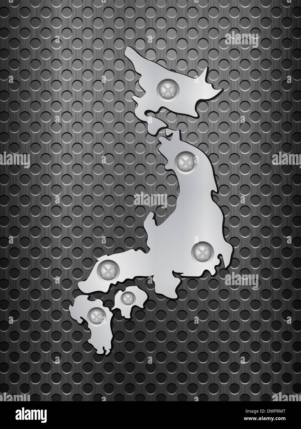 Japan metal map on a black metal grid Stock Photo - Alamy