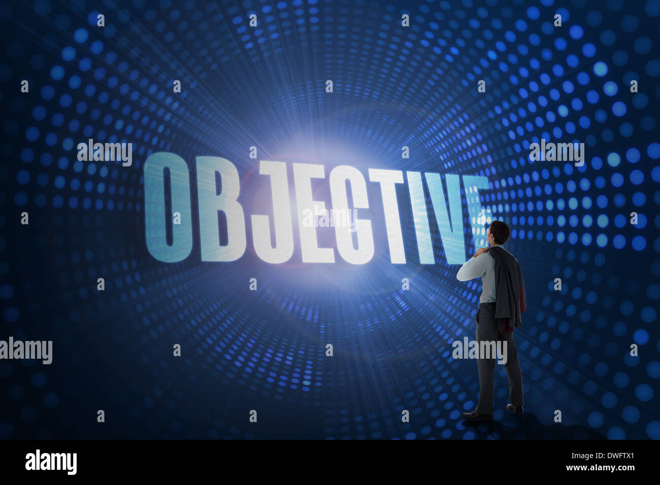 Objective against futuristic dotted blue and black background Stock ...