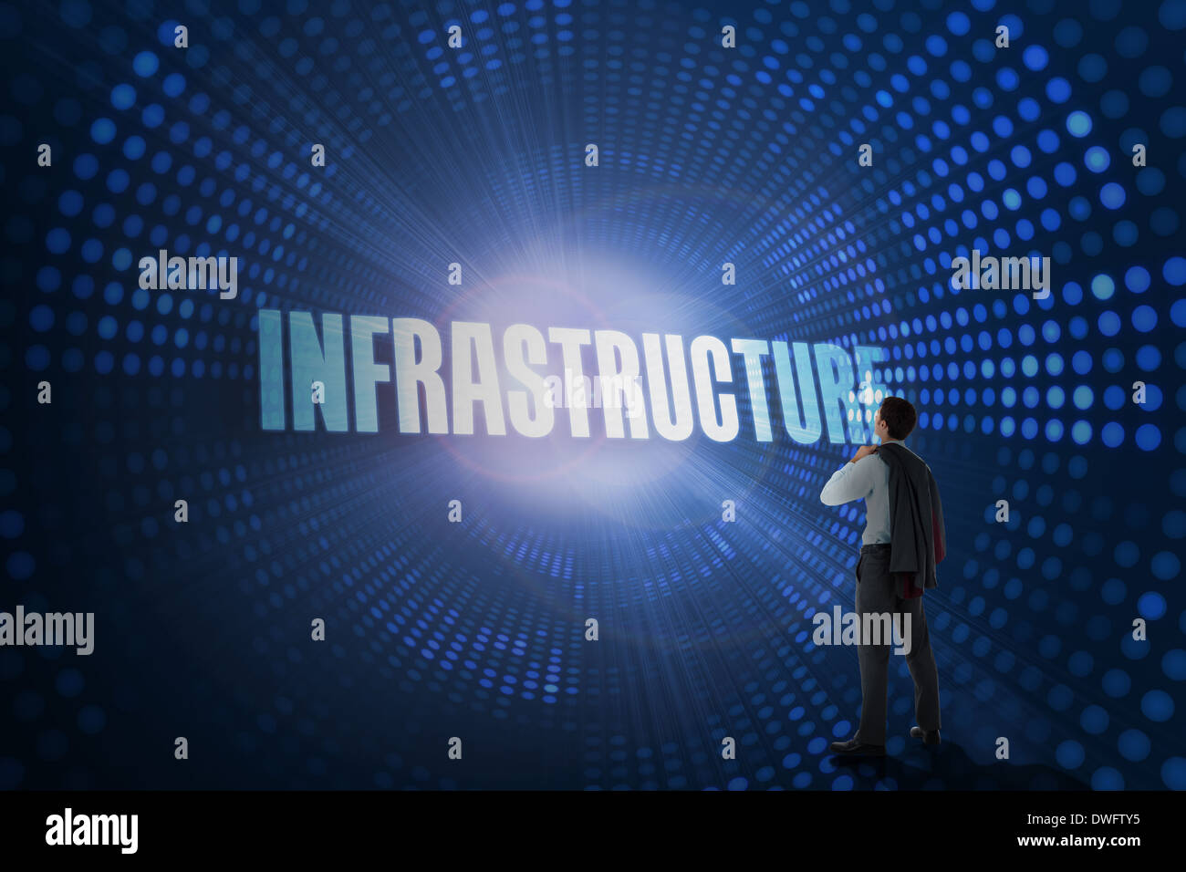 Infrastructure against futuristic dotted blue and black background ...