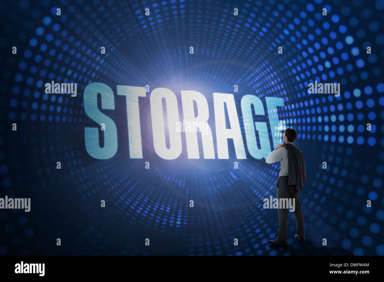 Storage against futuristic dotted blue and black background Stock Photo ...