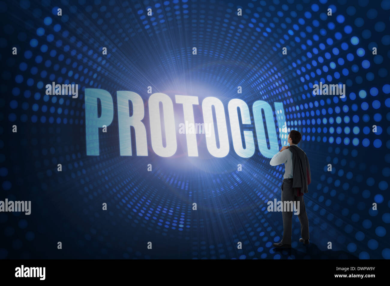 Protocol against futuristic dotted blue and black background Stock ...