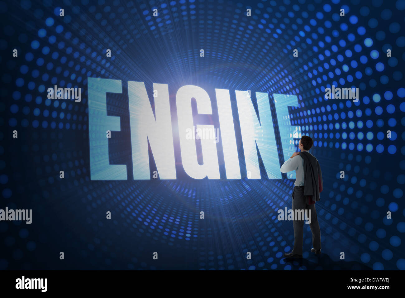 Engine against futuristic dotted blue and black background Stock Photo ...