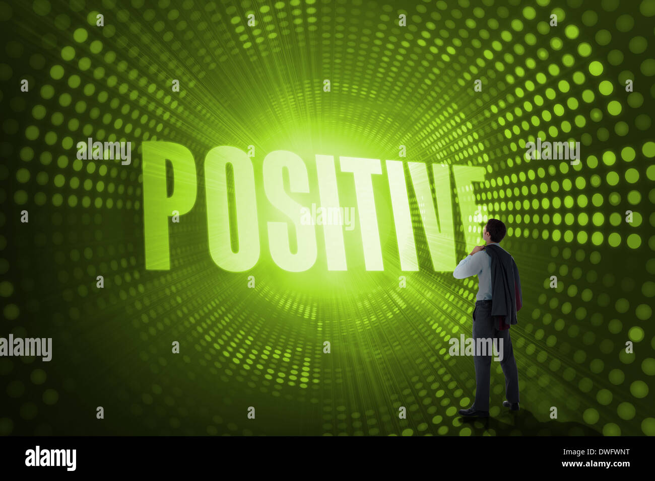 Positive against green pixel spiral Stock Photo - Alamy