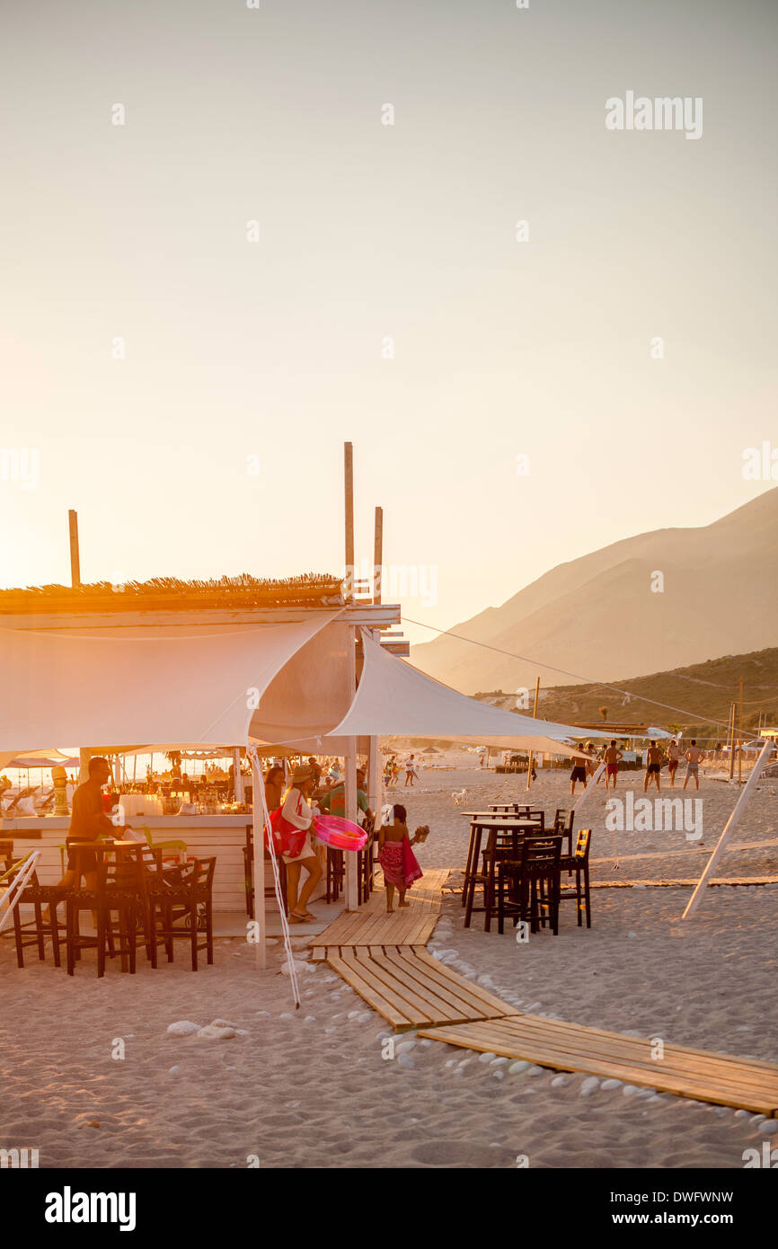 Beach bar on a summer day in Dhermi Stock Photo - Alamy