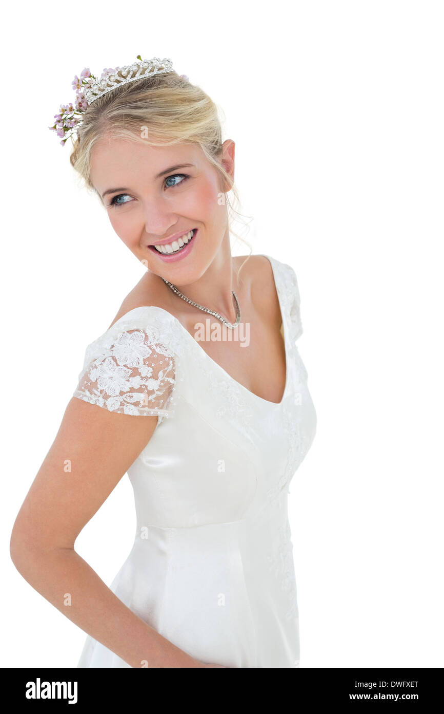 Happy thoughtful bride looking away Stock Photo - Alamy