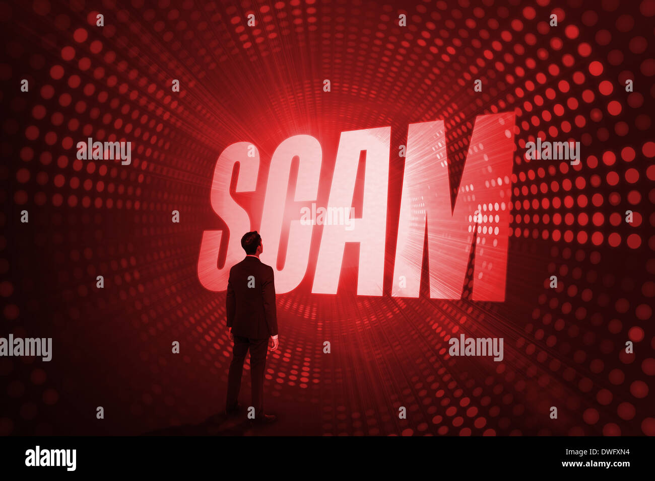 Scam against red pixel spiral Stock Photo - Alamy
